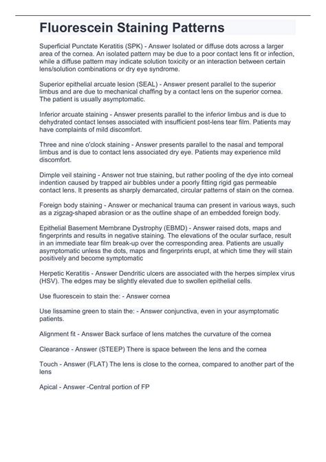 Fluorescein Staining Patterns Fluorescein Staining Patterns Stuvia Us