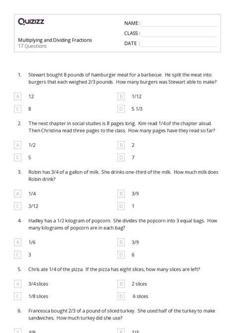 50 Multiplying And Dividing Fractions Worksheets For 5th Year On