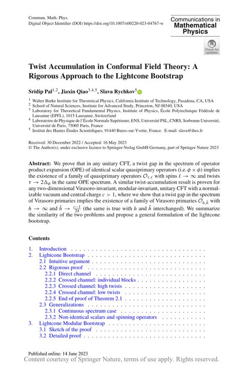 Twist Accumulation In Conformal Field Theory A Rigorous Approach To The Lightcone Bootstrap
