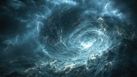 A Swirling Vortex Of Dark Storm Clouds Illuminated By Flashes Of