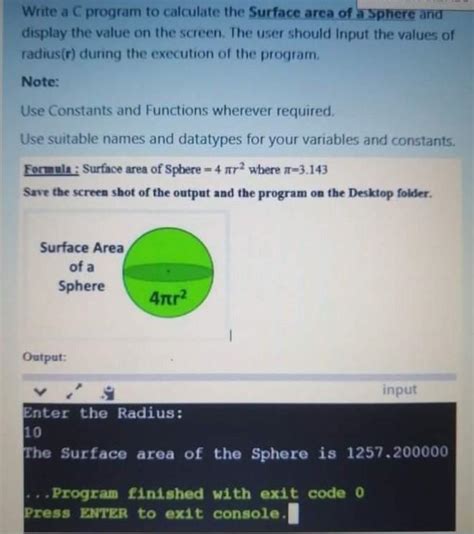 Solved Write A C Program To Calculate The Surface Area Of A Chegg Com
