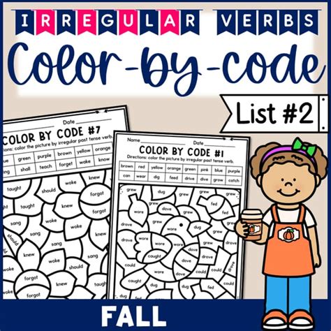 Fall Irregular Past Tense Verbs Color By Code Worksheets List 2
