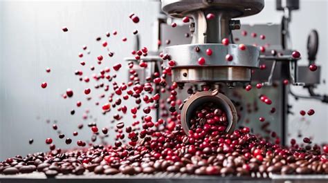 Red Berries And Coffee Bean Processing In Factory Premium Ai Generated Image