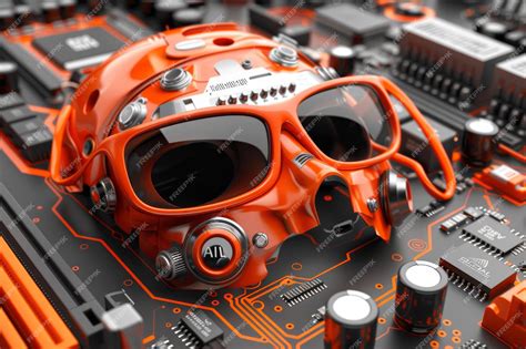 Hightech Brain Integrated With Orange Circuitry Symbolizing The Fusion Of Human Cognition With