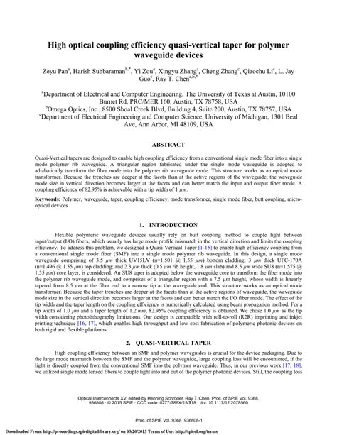 Pdf High Optical Coupling Efficiency Quasi Vertical Taper For Polymer Waveguide Devices
