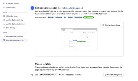 Customize Embeddable Calendars
