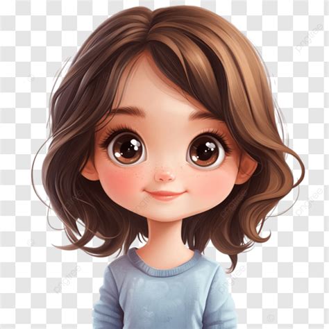 Charming Cartoon Girl With Brown Hair And Big Eyes Clipart Charming