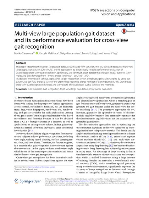 Pdf Multi View Large Population Gait Dataset And Its Performance Evaluation For Cross View