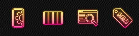 Set Line Ui Or Ux Design Web Development Color Palette Guide And Seo Optimization Glowing Neon