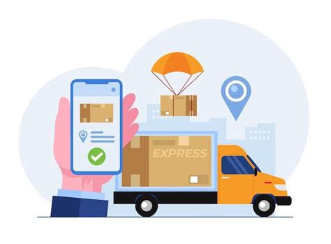 배달 서비스 개념 화물 밴 및 택배 온라인 배달 익스프레스 플랫 벡터 그림 프리미엄 벡터