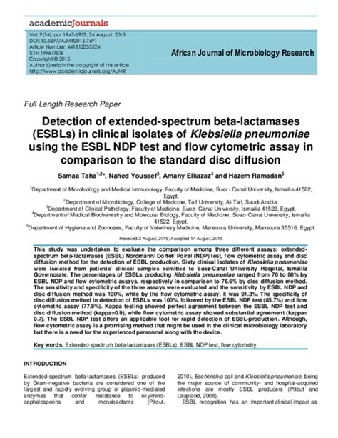 Pdf Detection Of Extended Spectrum Beta Lactamases Esbls In Clinical Isolates Of Klebsiella