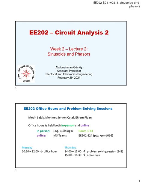 Ee202 S24w022sinusoids And Phasors Pdf Electrical Impedance Electrical Network