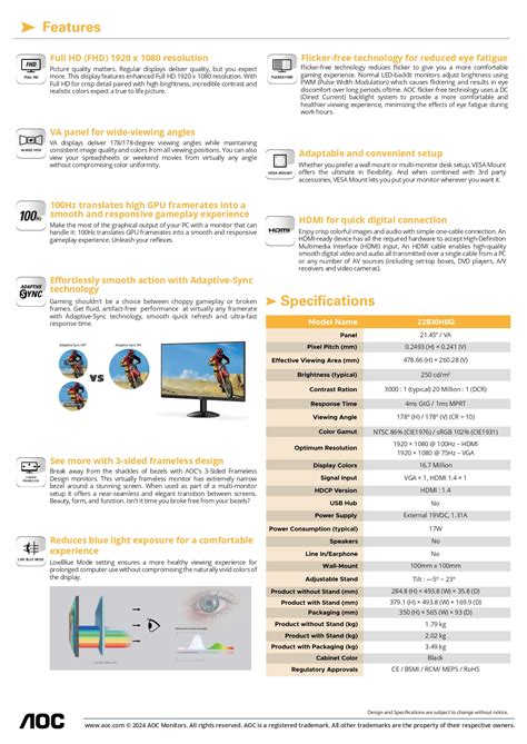 AOC B HM B JHN FHD MONITOR VA FHD MS HZ AOC B HM B JHN FHD MONITOR VA FHD MS HZ