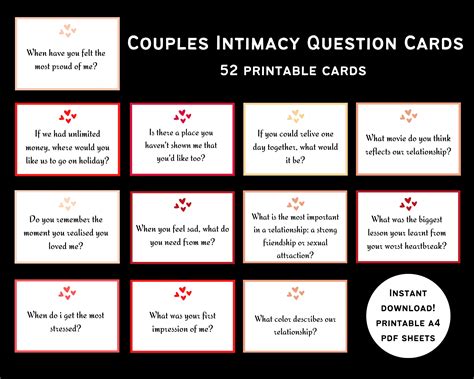 Couple Intimacy Question Cards Printable Couples Card Game Download