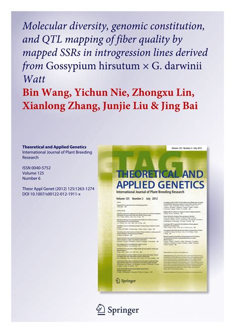 Pdf Molecular Diversity Genomic Constitution And Qtl Mapping Of Fiber Quality By Mapped Ssrs