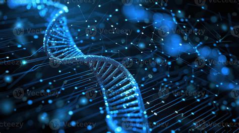 Abstract Representation Of Dna Strand With Glowing Blue Particles And