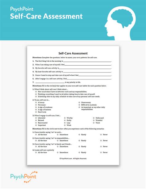 Self Care Assessment Worksheet Printable Pdf Download