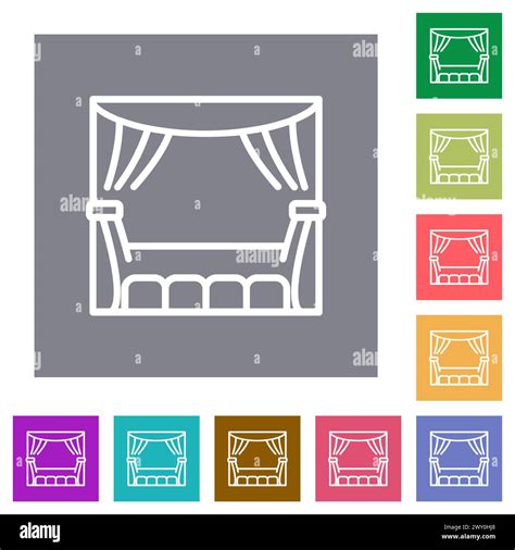 theater stage curtain seats outline flat icons on simple color square
