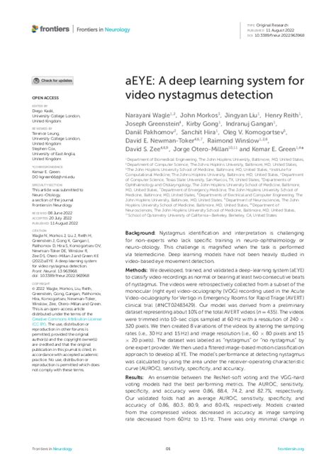 Pdf Aeye A Deep Learning System For Video Nystagmus Detection