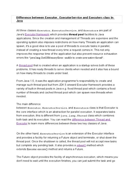 Difference Between Executor Exe Service Pdf Thread Computing Method Computer Programming