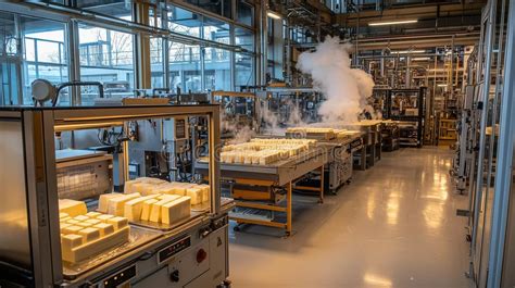 Full View Of Cheese Making Process In A Factory Stock Illustration