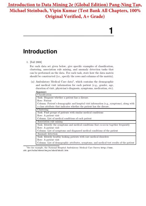 test bank for introduction to data mining 2nd edition global edition by pang ning tan michael