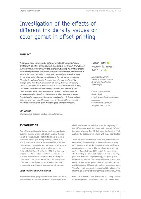 Pdf Investigation Of The Effects Of Different Ink Density Values On Color Gamut In Offset Printing