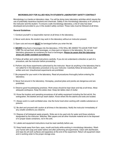 4 Appendix Laboratory Safety Contract Microbiology Pdf