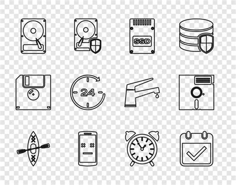 Set Line Kayak And Paddle Calendar With Check Mark SSD Card Dead Mobile Hard Disk Drive HDD