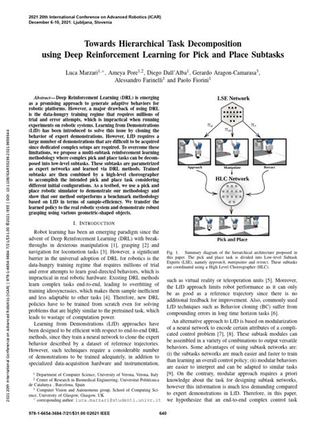 Towards Hierarchical Task Decomposition Using Deep Reinforcement Learning For Pick And Place