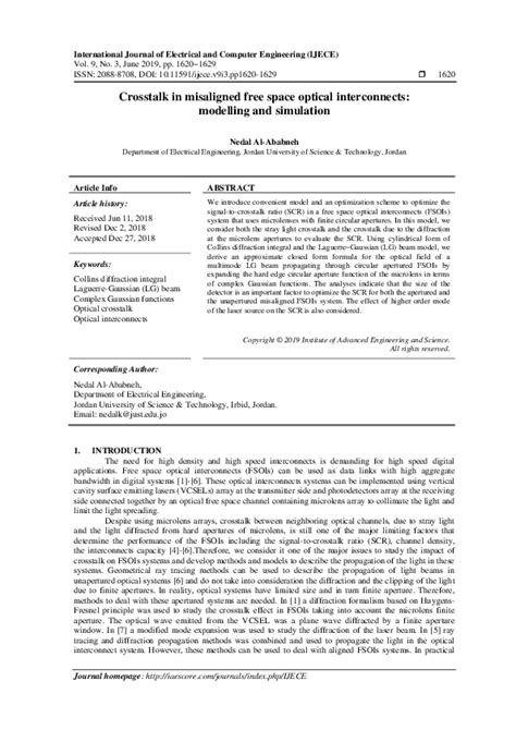 Pdf Crosstalk In Misaligned Free Space Optical Interconnects Modelling And Simulation