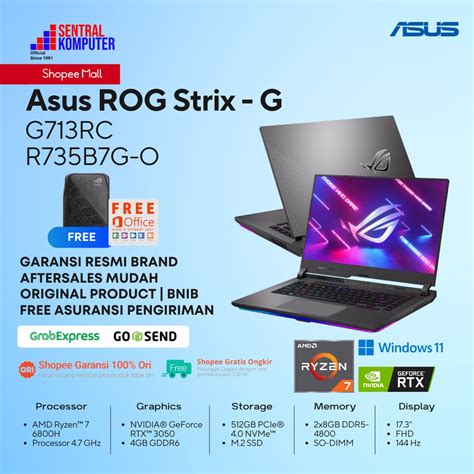 Jual Asus Rog Strix G G713rc Ryzen 7 6800h Rtx 3050 16gb 512gb Ssd Win