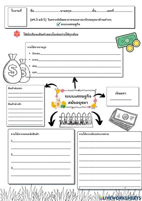 ใบงานวิชา ประวัติศาสตร์ ม 2 เรื่อง เศรษฐกิจสมัยอยุธยา Online Exercise For Artofit