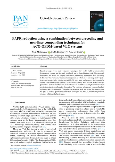 Pdf Papr Reduction Using A Combination Between Precoding And Non Linear Companding Techniques