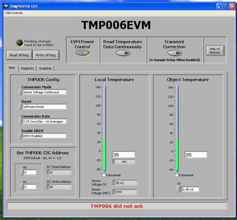Tmp006evm Gui Says Tmp06 Did Not Ack Sensors Forum Sensors Ti E2e Support Forums