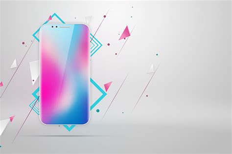 밝은 배경에 스마트 폰의 사진과 함께 현실적인 그림 디자인 스마트 폰 눈부심 레이아웃 디자인 휴대 전화의 개념입니다 추세는 2018 모형 복사 공간입니다 2018년에 대한