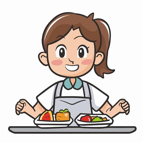 Lunch Lady Simple Cartoon White Background Premium Ai Generated Vector