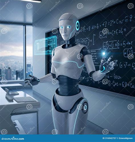 Robot Teacher In A Futuristic Classroom Ai Royalty Free Stock