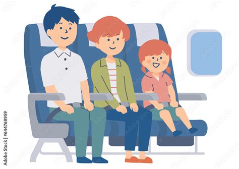飛行機の座席に座るファミリーのイラスト Stock Vector Adobe Stock