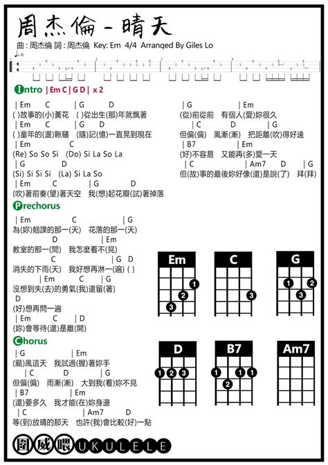 圍威喂 ukulele 周杰倫 晴天 ukulele譜