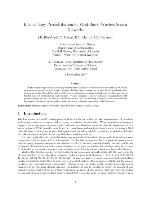 Pdf Efficient Key Predistribution For Grid Based Wireless Sensor Networks