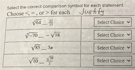Solved Select The Correct Comparison Symbol For Each Statement Or