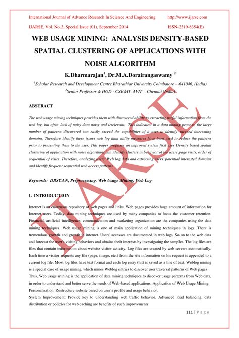 Pdf Web Usage Mining Analysis Density Based Spatial Clustering Of