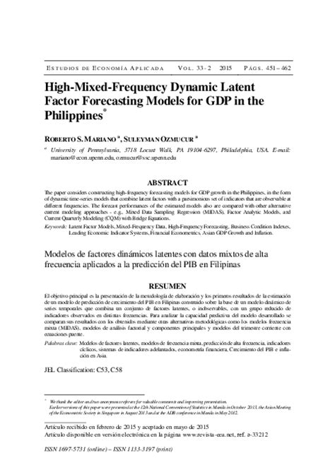 Pdf High Mixed Frequency Dynamic Latent Factor Forecasting Models For Gdp In The