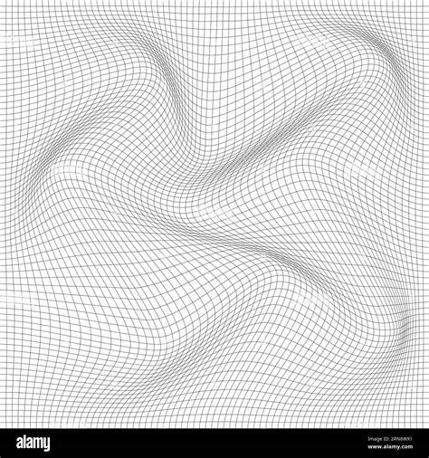 Distorted Wave Monochrome Texture Dynamical Rippled Surface Vector Mesh Grid Pattern Of Lines