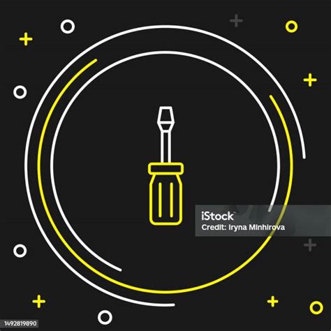 검은색 배경에 격리된 라인 스크루드라이버 아이콘입니다 서비스 도구 기호입니다 다채로운 개요 개념 벡터 강철에 대한 스톡 벡터