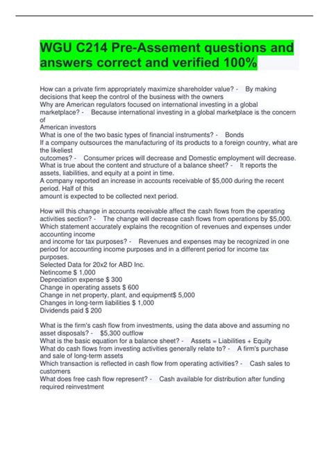 WGU C214 Pre Assement Questions And Answers Correct And Verified 100 WGU C214 Stuvia US