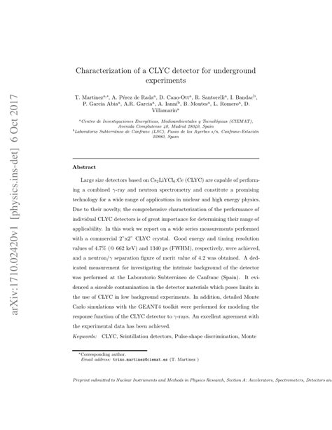 Pdf Characterization Of A Clyc Detector For Underground Experiments