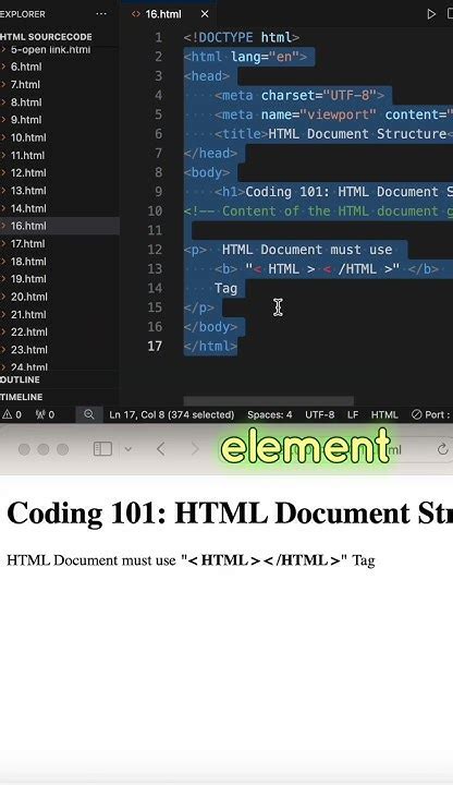 Html Coding Qanda 16 Html Element To Define The Structure Of An Html Document Html Css Shorts