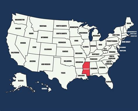 Educational Map Of The United States Highlighting Mississippi With